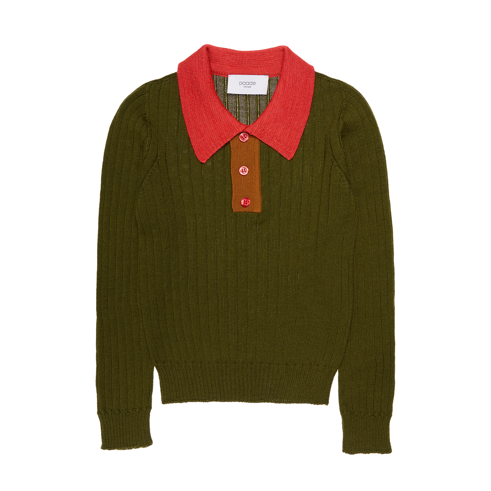 Wool Seamless Polo Shirt, Green